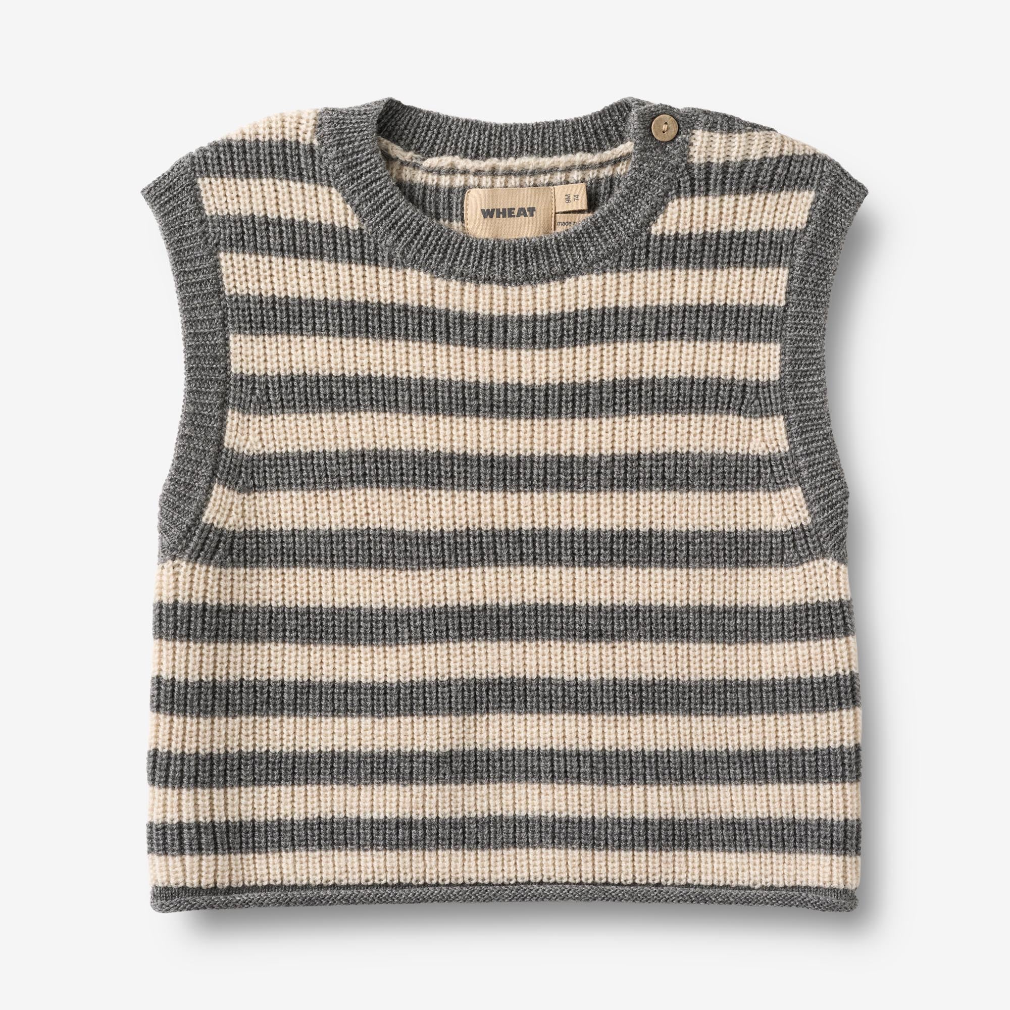 Strik Vest Ruby - grey stripe – Wheat.dk